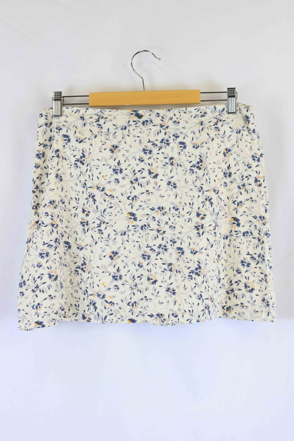 Rusty White Blue Floral Print Mini Skirt 14 - Reluv Clothing Australia