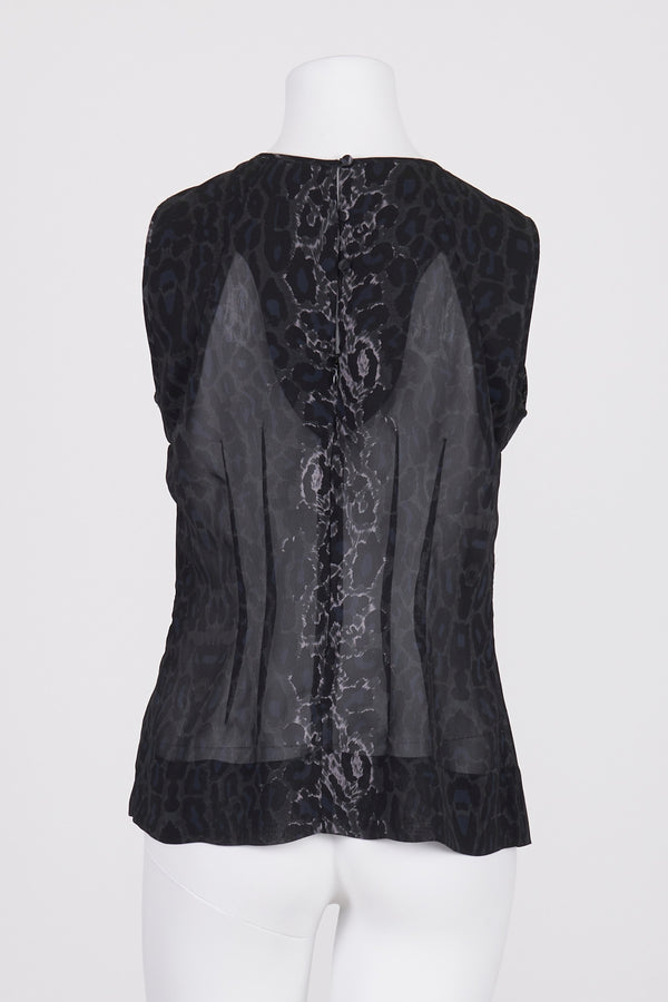 Basque Black Leopard Print Sheer Top 10 - Reluv Clothing Australia